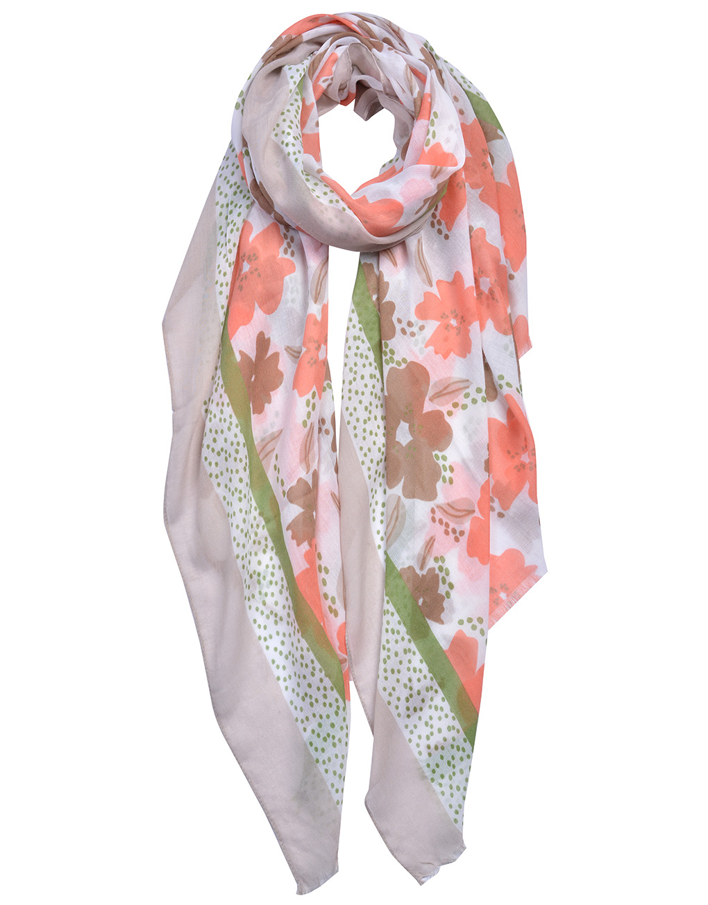 Big Rose Flower with Strip Edge Print Scarf - Luxe Wholesale